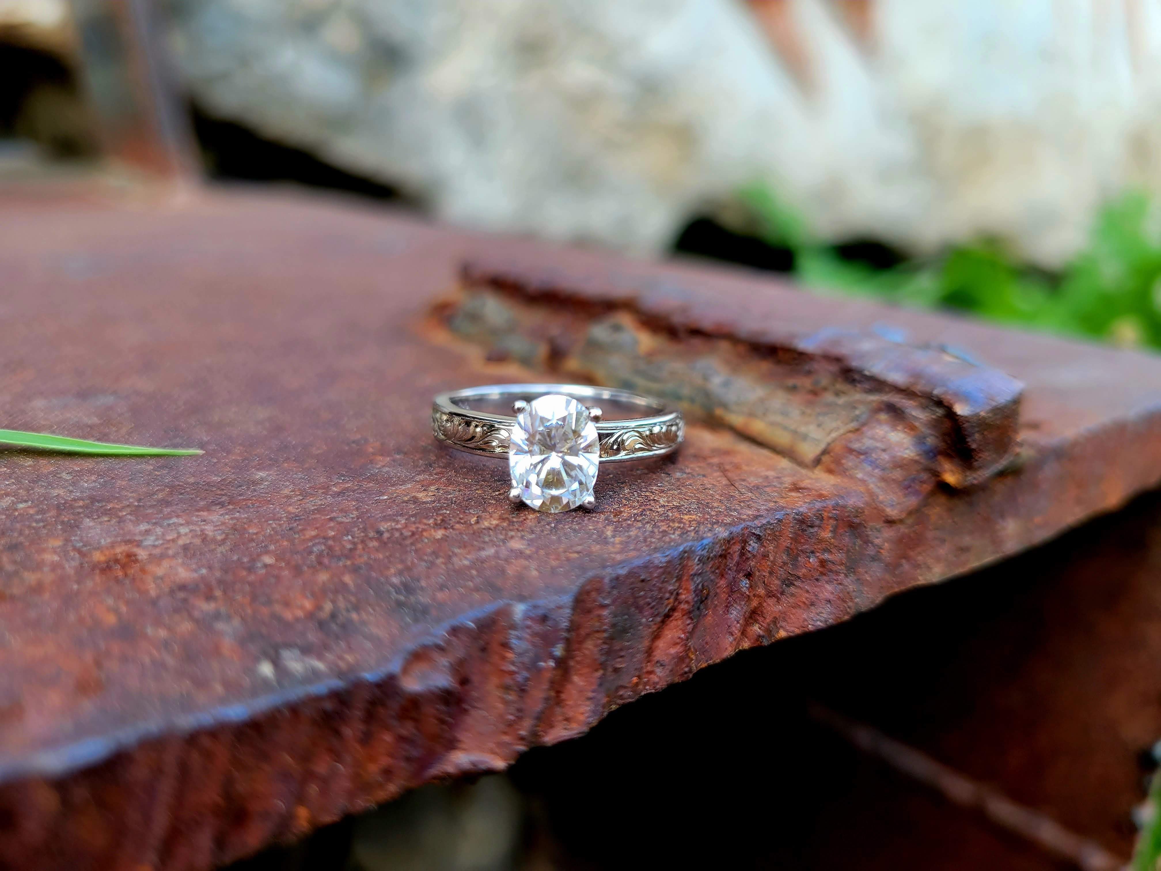 The Tara: 10K, 14K or 18K White Gold Oval Engagement Ring, Western Eng ...