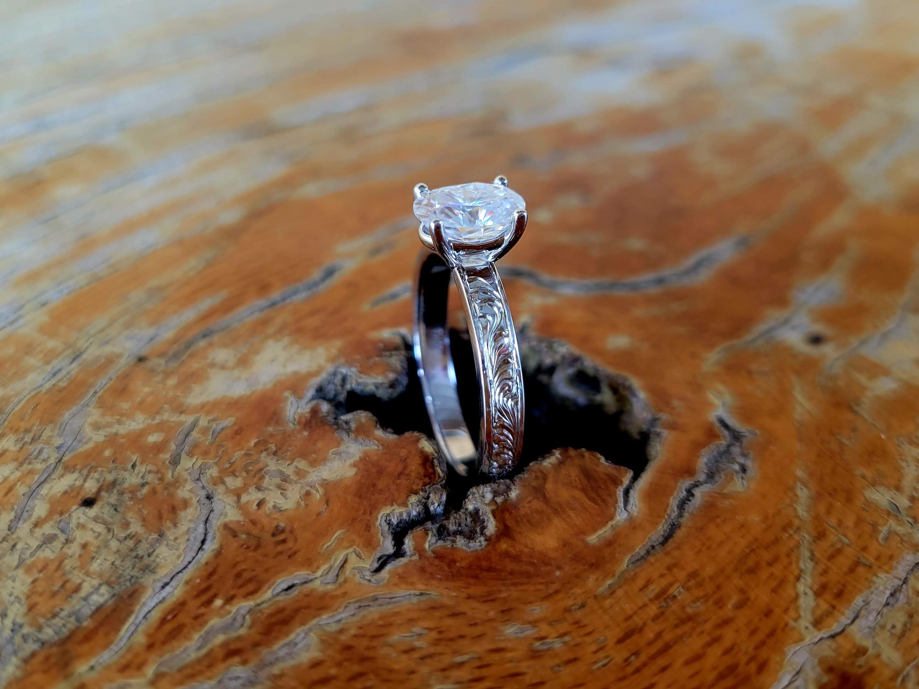 The Tara: 10K, 14K or 18K White Gold Oval Engagement Ring, Western Eng ...