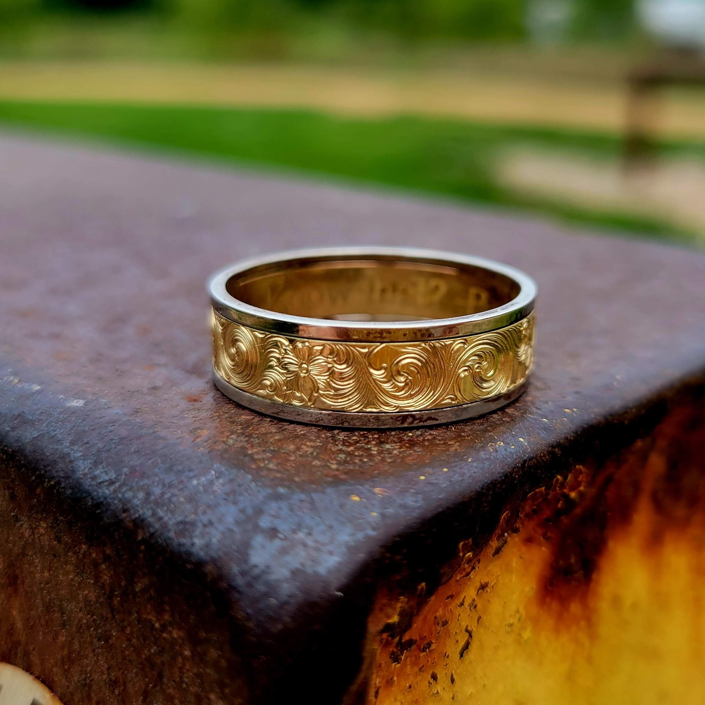 The Florian: Men's Western Wedding Ring, Two-tone 10K White and Yellow ...