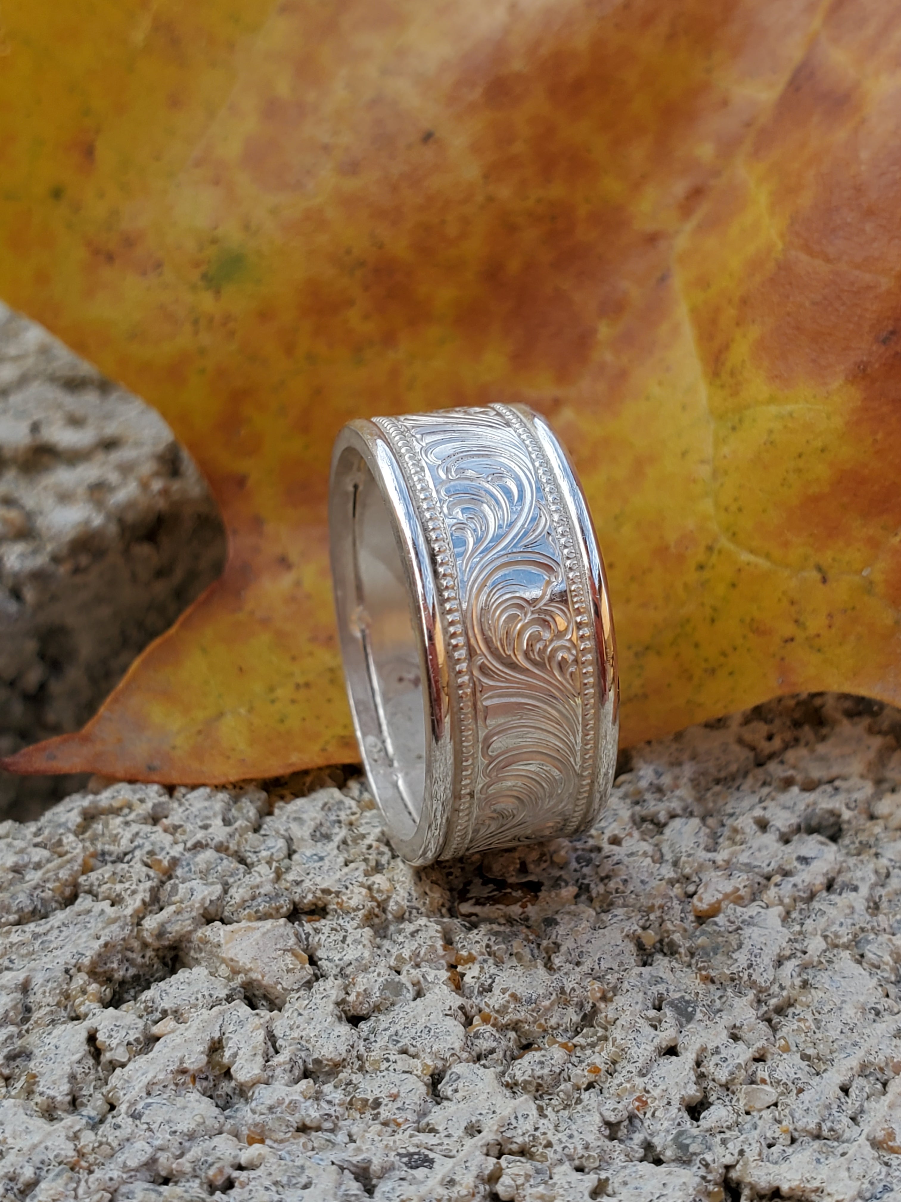 The Jace: Hand-engraved Western Ring, Sterling silver or 10K white gol ...
