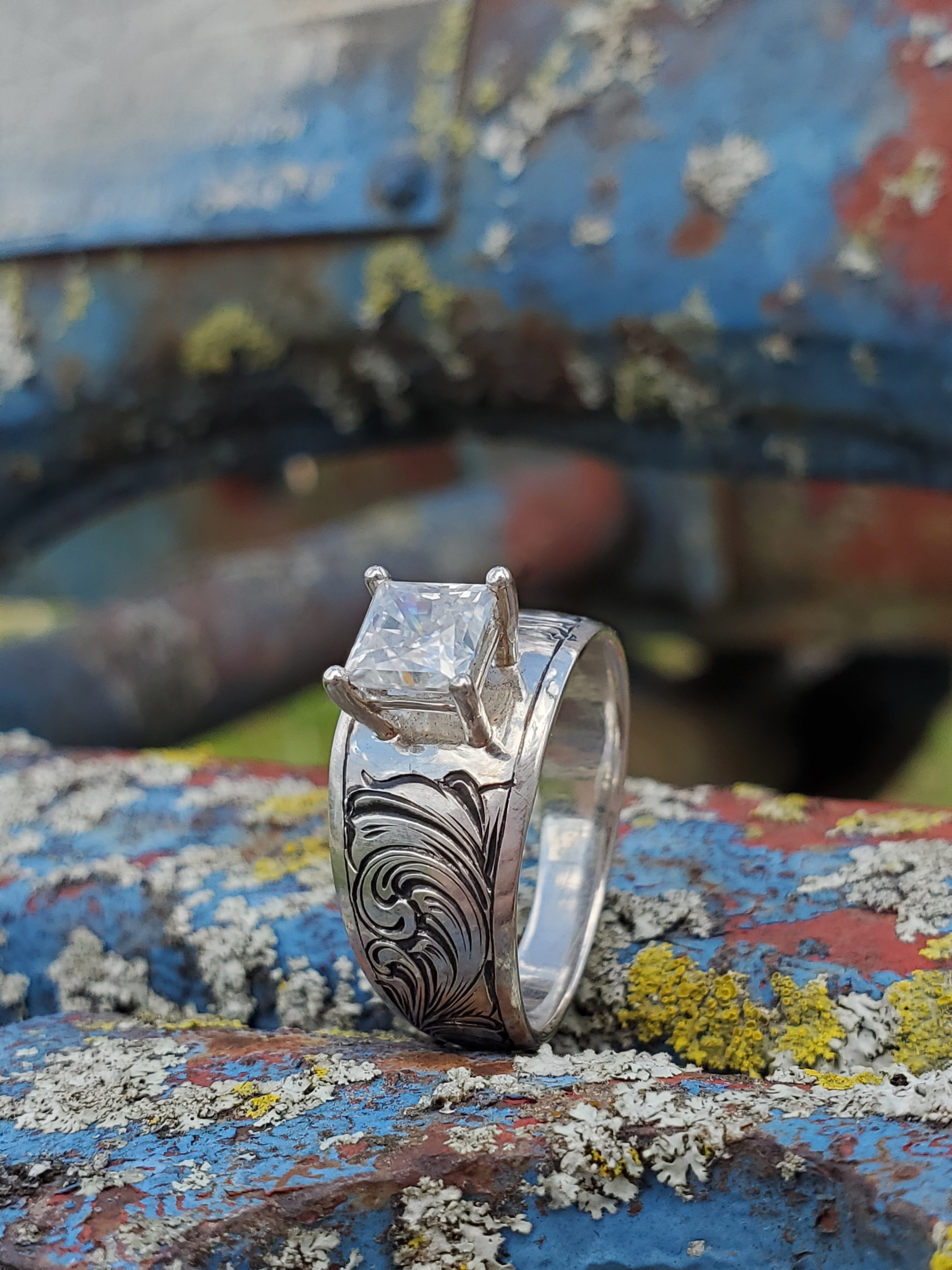The Josie: Rounded Sterling Silver Western Ring, Antiqued or Bright, C ...