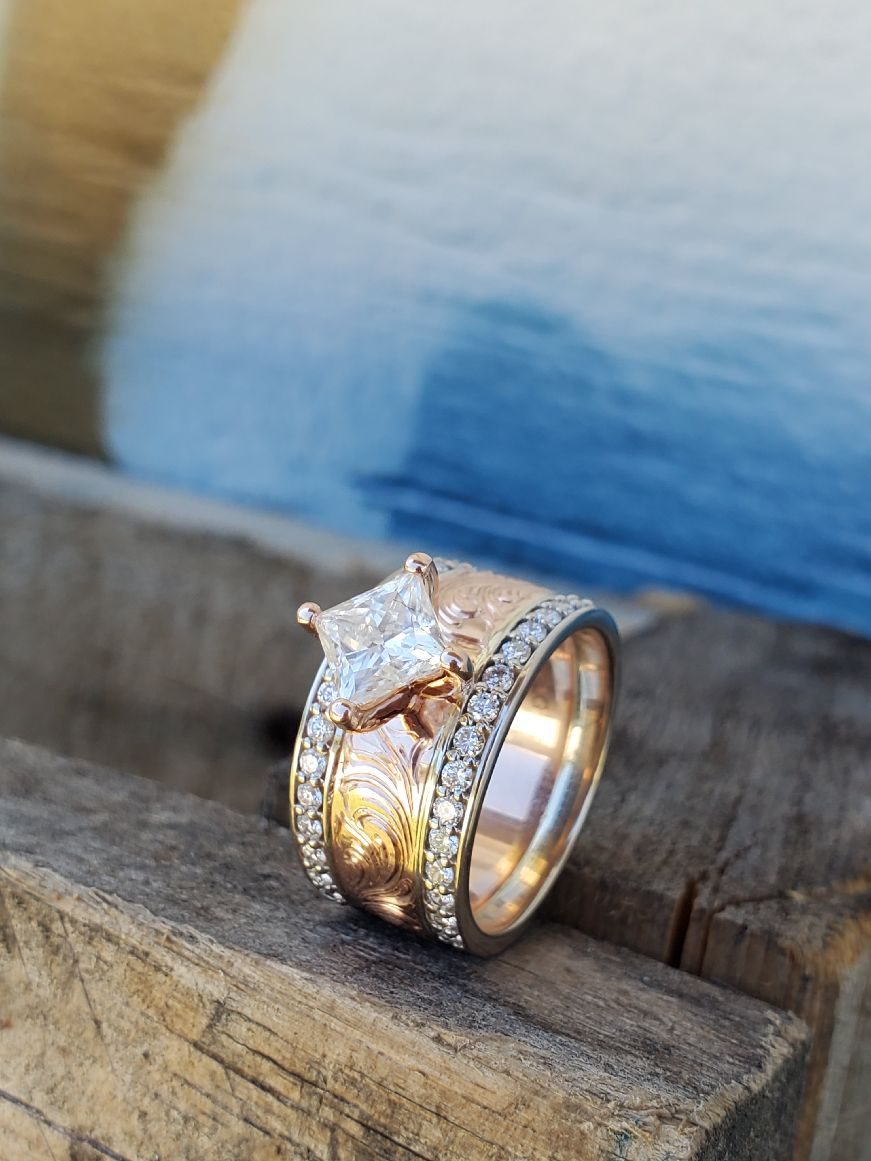 The Naomi: Rose Gold Channel Set Diamond Engagement Ring, Diagonal Set ...