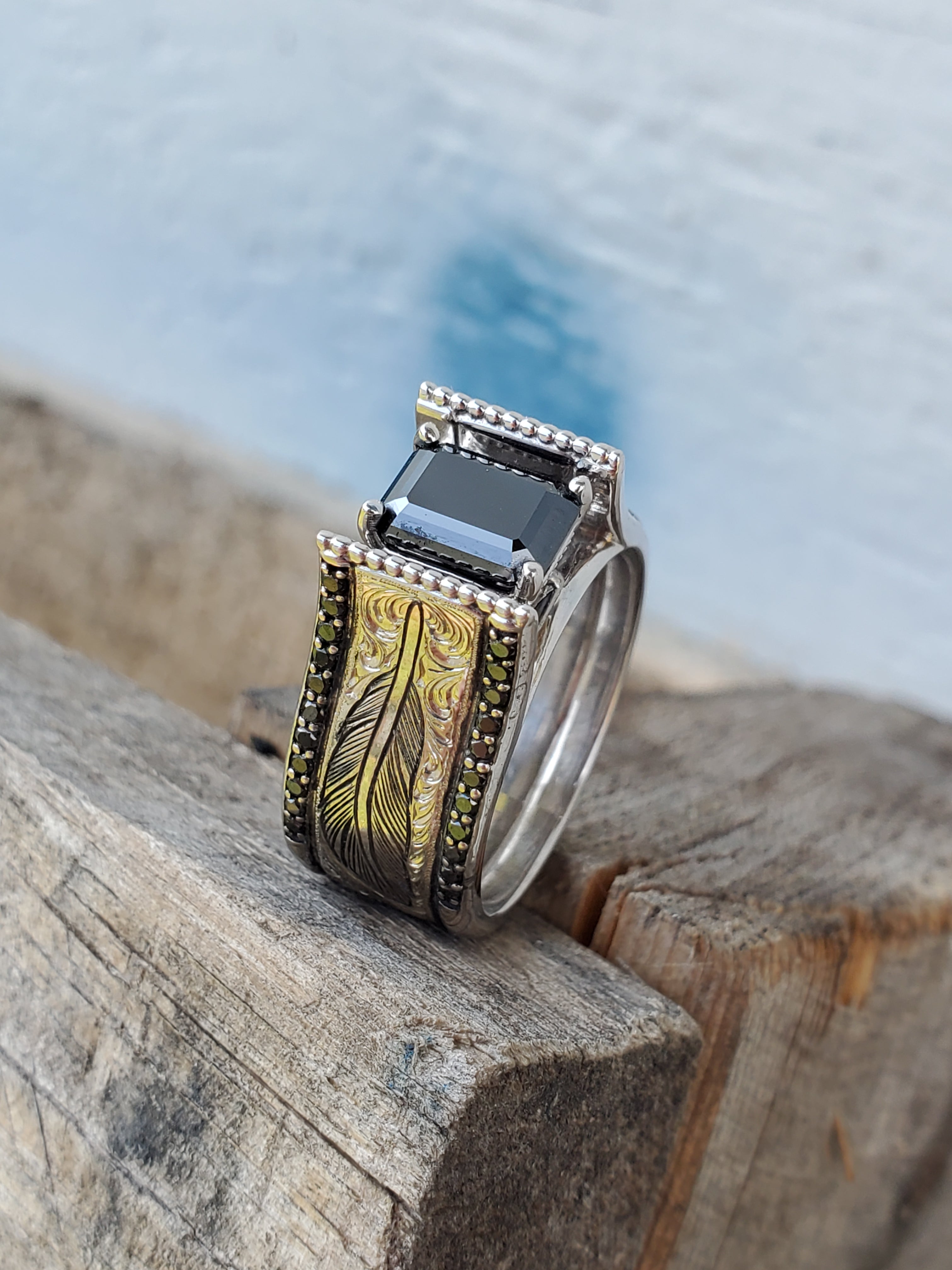 The Raven: Wide Cathedral Style Ring, Alternative Engagement Ring, 1.5 ...