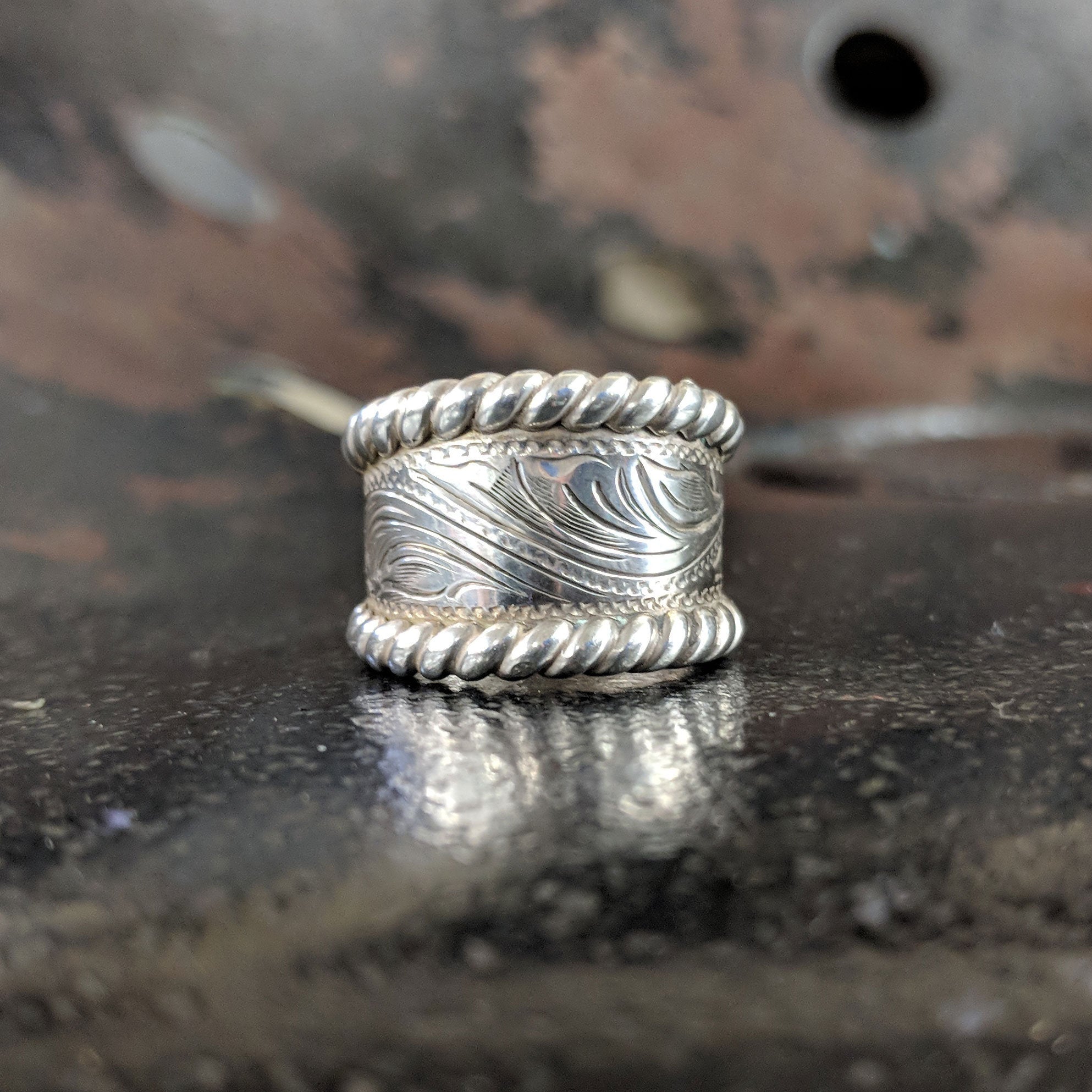 Sterling Silver Engraved, Tapered Style, Western Ring, Gift For Her, D ...