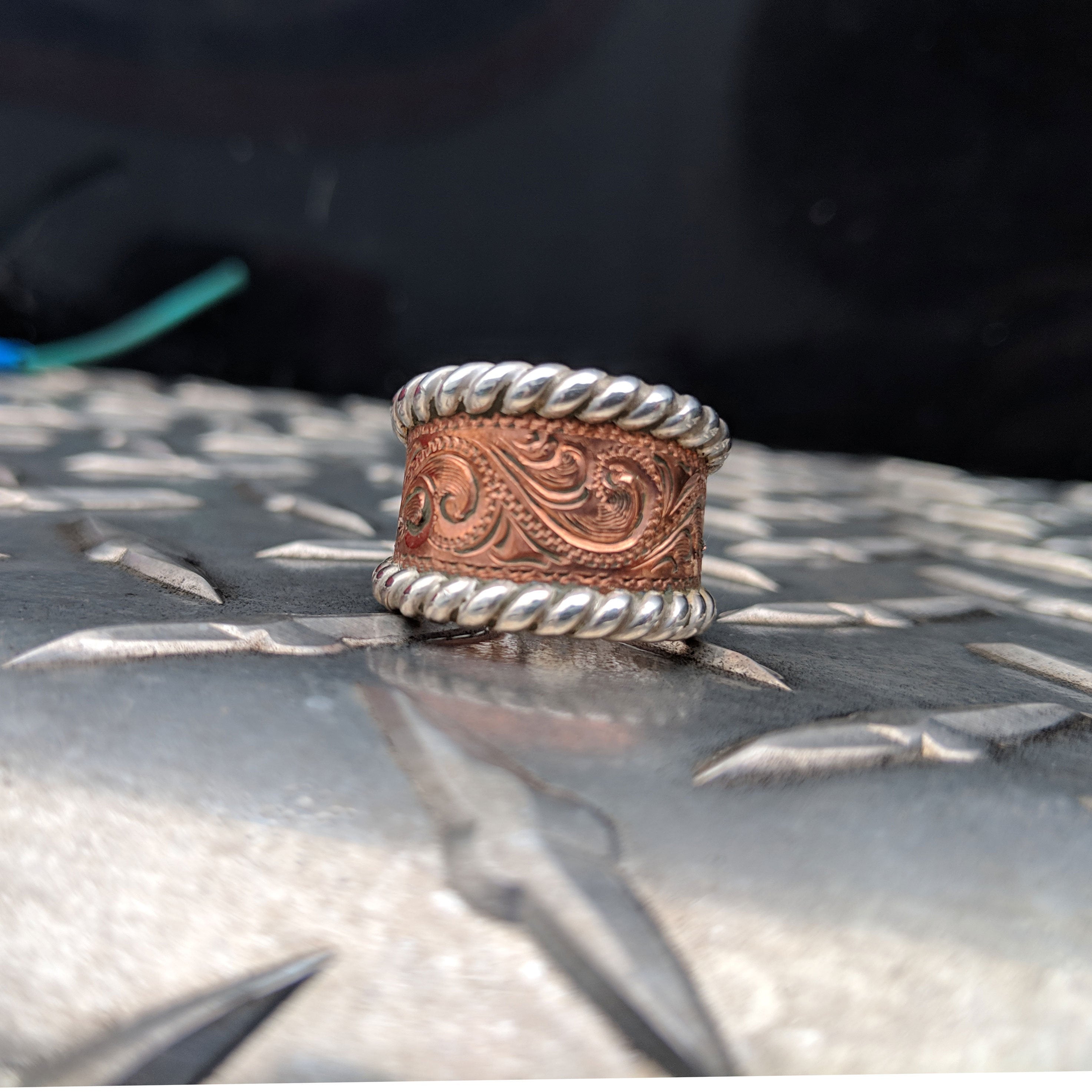 Copper Hand-Engraved Western Ring, Cowgirl Ring, Design RNG00036 by Lo ...