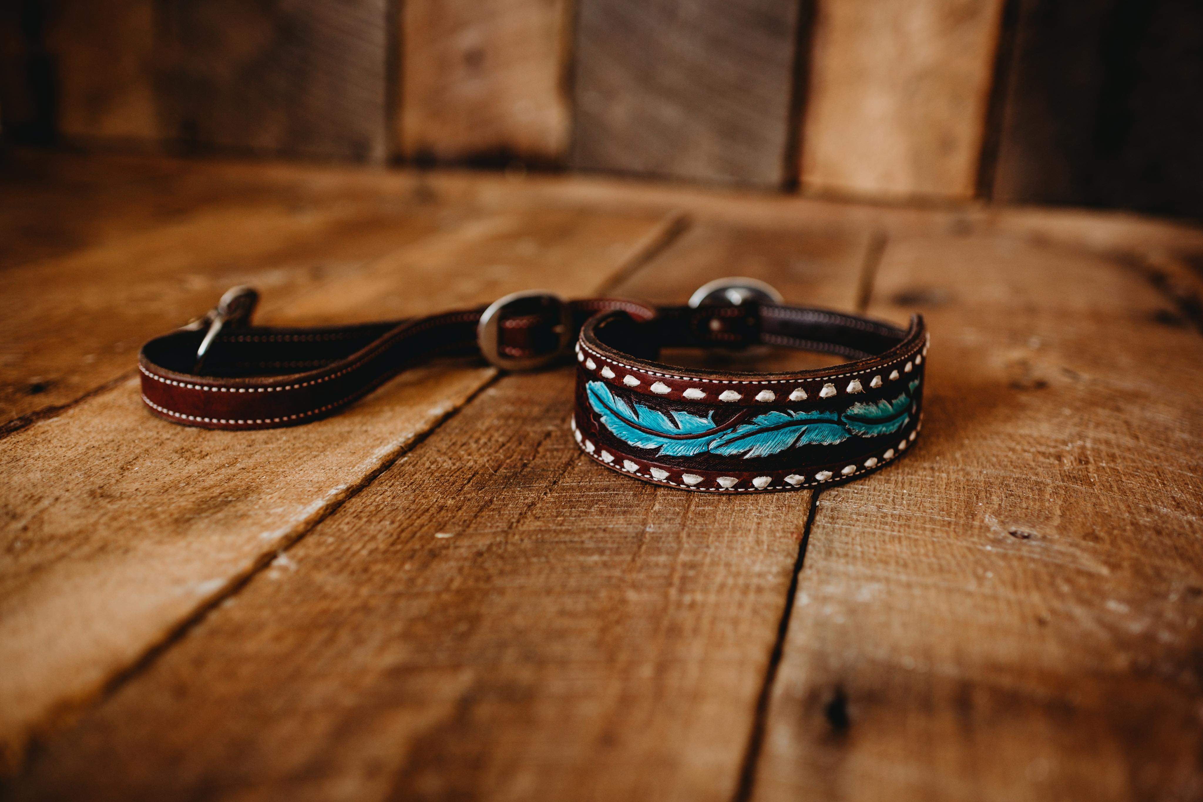 Leather Cross Body Camera Strap - Buck-stitched Painted Hand Tooled Fe ...