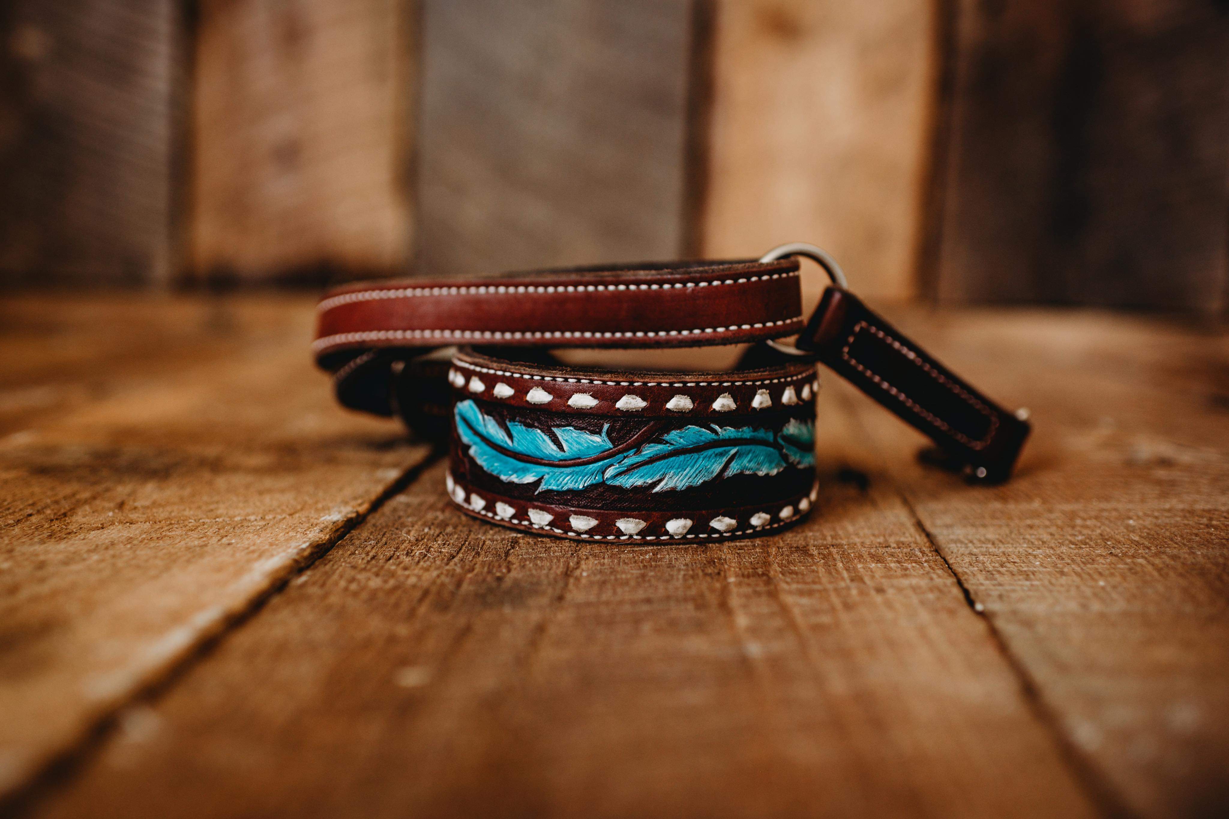 Leather Cross Body Camera Strap - Buck-stitched Painted Hand Tooled Fe ...